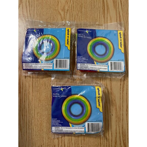 Games | New Bundle Of 3 Rainbow Swim Float Rings Size 265 Diameter ...